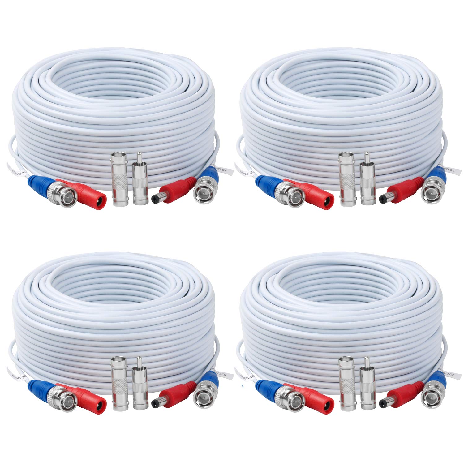 4 Pack 100 Ft Tainston BNC Video Power Cable BNC Extension Wire Video Security Camera Cord with Connectors for CCTV Camera DVR Surveillance System