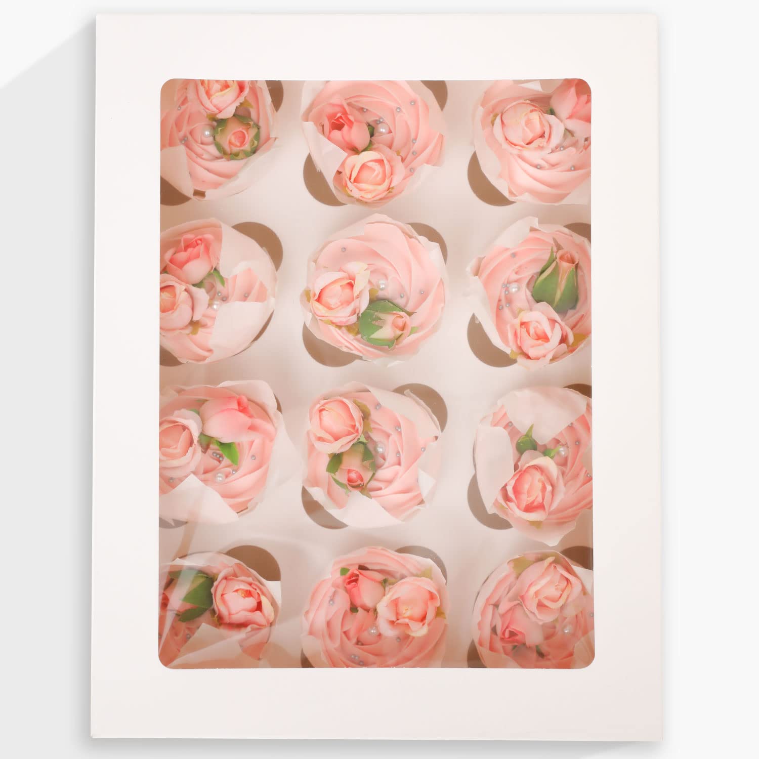12 Cupcake Containers 20-Packs White Cupcake Box Cupcakes Carrier, 12 Cupcake Boxes with Window 13"x10"x3.5"(Auto-pop up)