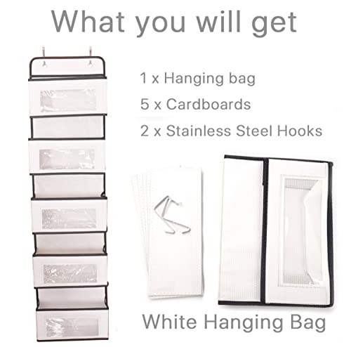 5-Shelf Over Door Hanging Organizer Storage,5 Large Pockets with Clear Windows,2 Metal Rings for Large Hanging Weight for Nursery, Diapers, Closet,Room,Dorm(White)