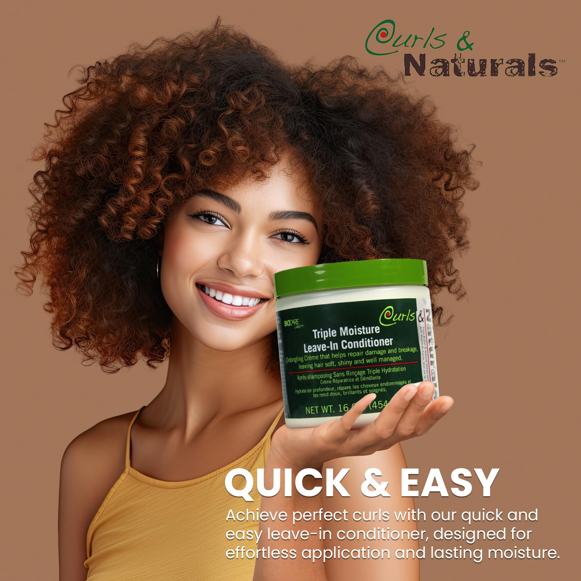 Curls & Naturals Triple Moisture Leave-In Conditioner for Natural Hair, Ideal for All Hair Types, Including Curly & Wavy, Detangles & Softens, 16 OZ
