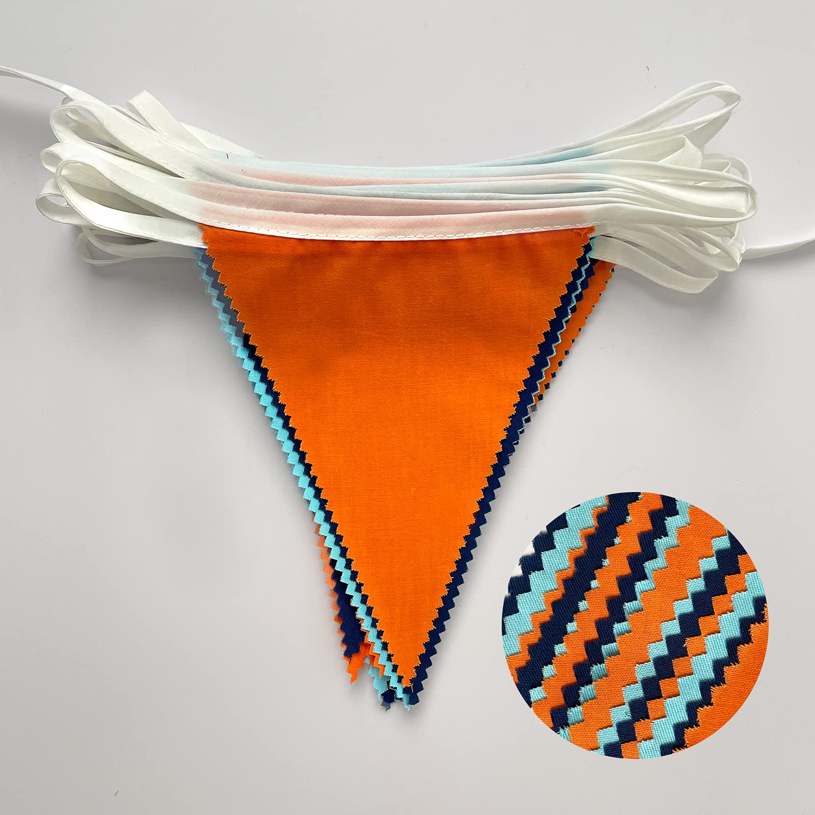 10M/32Ft Navy Blue Orange Pennant Banner Fabric Triangle Flag Cotton Bunting Garland for Outer Space Galaxy Birthday Anniversary Party Home Nursery Outdoor Garden Hanging Festivals Decoration (36Pcs)