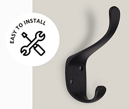 Ambipolar 10-Pack Elegant Coat Hooks Wall Mounted, Decorative Heavy Duty Double Matt Black Wall Hooks for Hanging, Coat Hooks, Purse Rack, Hat Hooks with Screws