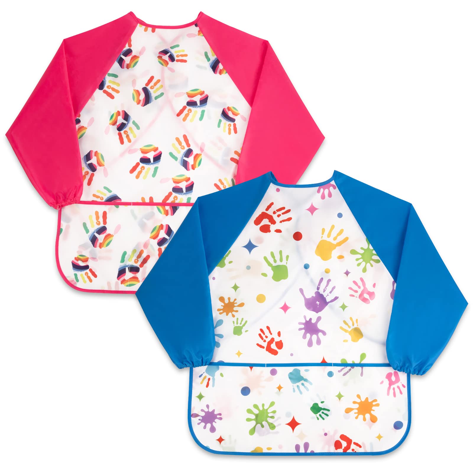 2 Pack Art Smock for Kids Artist Smock Waterproof Painting Aprons for Play, Classroom, Community Event, Crafts & Art Painting Activity for Toddlers and Children 2-7 Years (handprints)