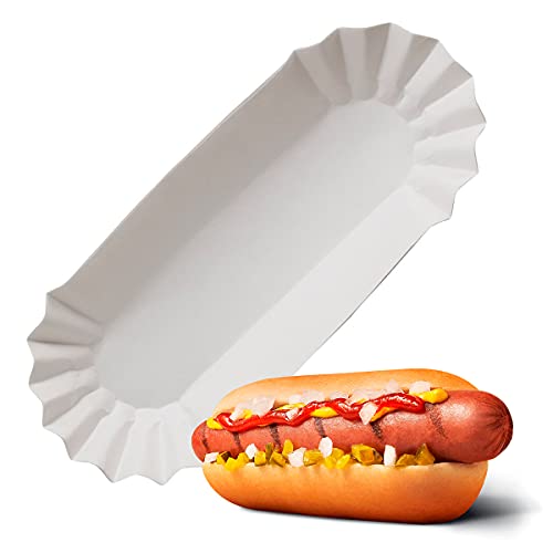 50 PCS Hot Dog Tray - Hotdog Serving Dish Set Paper Food Boats Disposable Fluted Dishes Corn Dogs Wrappers Holders Breakfast Sausage Trays Picniс Plates Hot Dog Cart Accessories