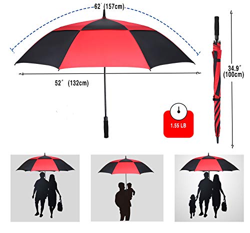 Baraida Golf Umbrella Large 62/68/72 Inch, Extra Large Oversize Double Canopy Vented Windproof Waterproof Umbrella, Automatic Open Golf Umbrella for Men and Women and Family(62 inch, Red Black)