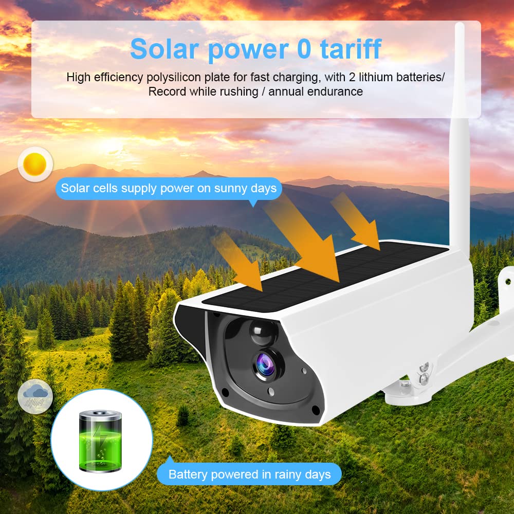 EKAT Security Camera Outdoor, Wireless Outdoor Cameras for Home Security, Solar Security Camera, 2.4Ghz WiFi, Motion Detection, Night Vision, IP66 Waterproof, Solar Charging