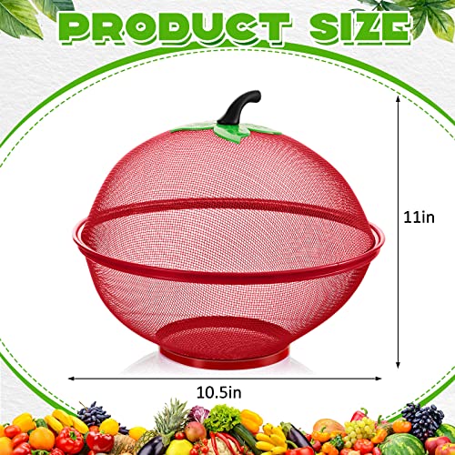 2 Pieces Apple Shaped Fruit Basket Red Metal Wire Mesh Holder Covered Fruit Bowl for Kitchen Counter Mesh Fruit Holder Fruits Storage Drain Basket Apple Basket Food Strainers for Banana Vegetables