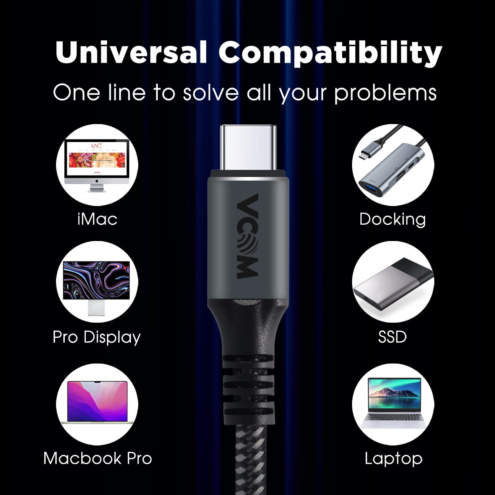 VCOM USB 4 Cable for Thunderbolt 4 Cable 4 FT, 100W Cable with 40Gbps Data and 8K@30Hz 5K@60Hz or Dual 4K Video,Compatible with Thunderbolt 3/4 Cable and USB-C,for MacBooks,Hub, Docking, and More