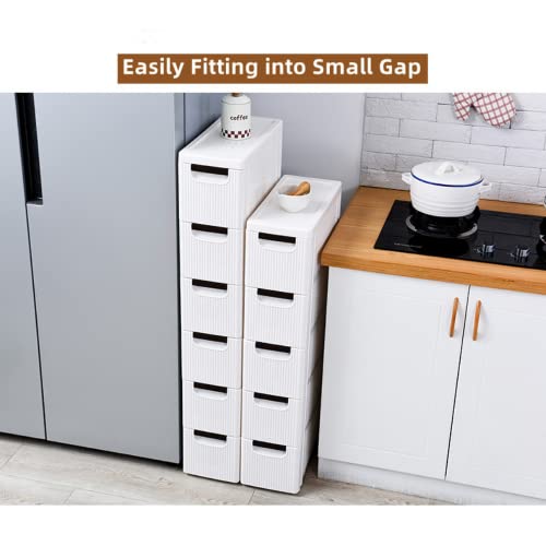 7.48in Slim Rolling Drawer on Wheels Narrow Storage Cabinet Cart with 5 Drawers, Thin Standing Shelf Units 5-tier Plastic Rolling Drawer for Bathroom, Bedroom, Living Room
