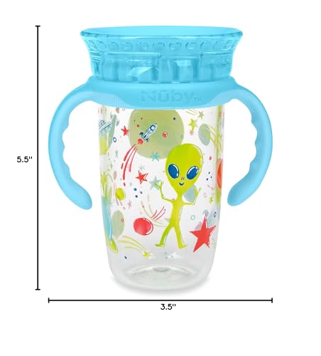 Nuby 360 Edge 2 Stage Drinking Rim Cup with Removable Handles & hygienic Cover: 10 Oz/ 300 Ml 12M+ Space Aqua