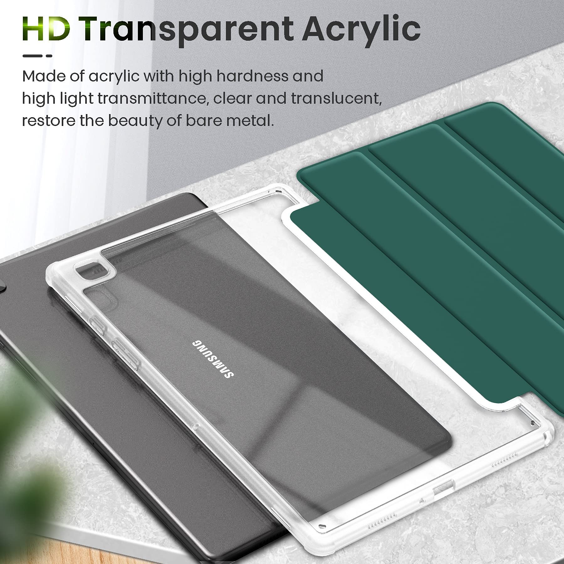 Galaxy Tab A7 Case 10.4 Inch (SM-T500 T503 T505 T507), Protective Stand Case Clear Hard Shell Cover for 10.4 Inch Samsung Tab A7 Tablet 2020 - Green