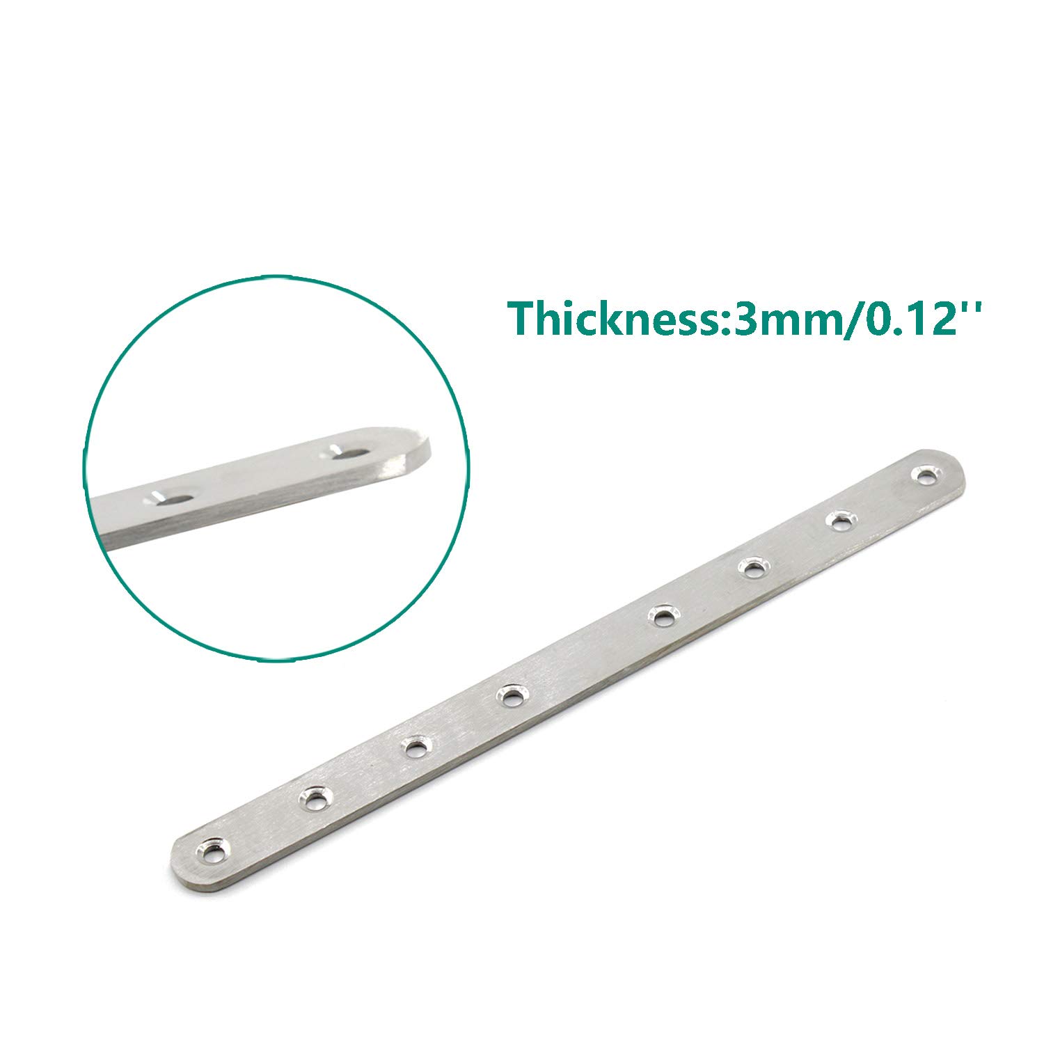 4 Pack Flat Mending Plate for Wood,ULIFESTAR Stainless Steel Straight Brackets 250mm / 10" Length 8 Screw Hole Flat Repair Fixing Wood Brace Joining Plates Connector with Fixing Screws