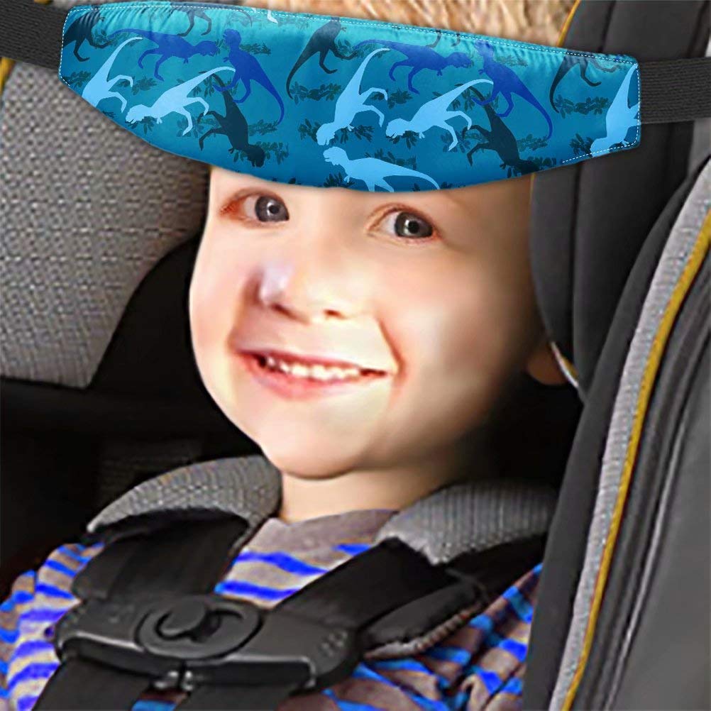 AFPANQZ Cute Dinosaur Baby Car Seat Head Support Adjustable Head Band Strap Holder Stroller Neck Relief Strap Headrest Stroller Carseat Sleep Positioner Kids Babies Toddlers Washable Blue Colored