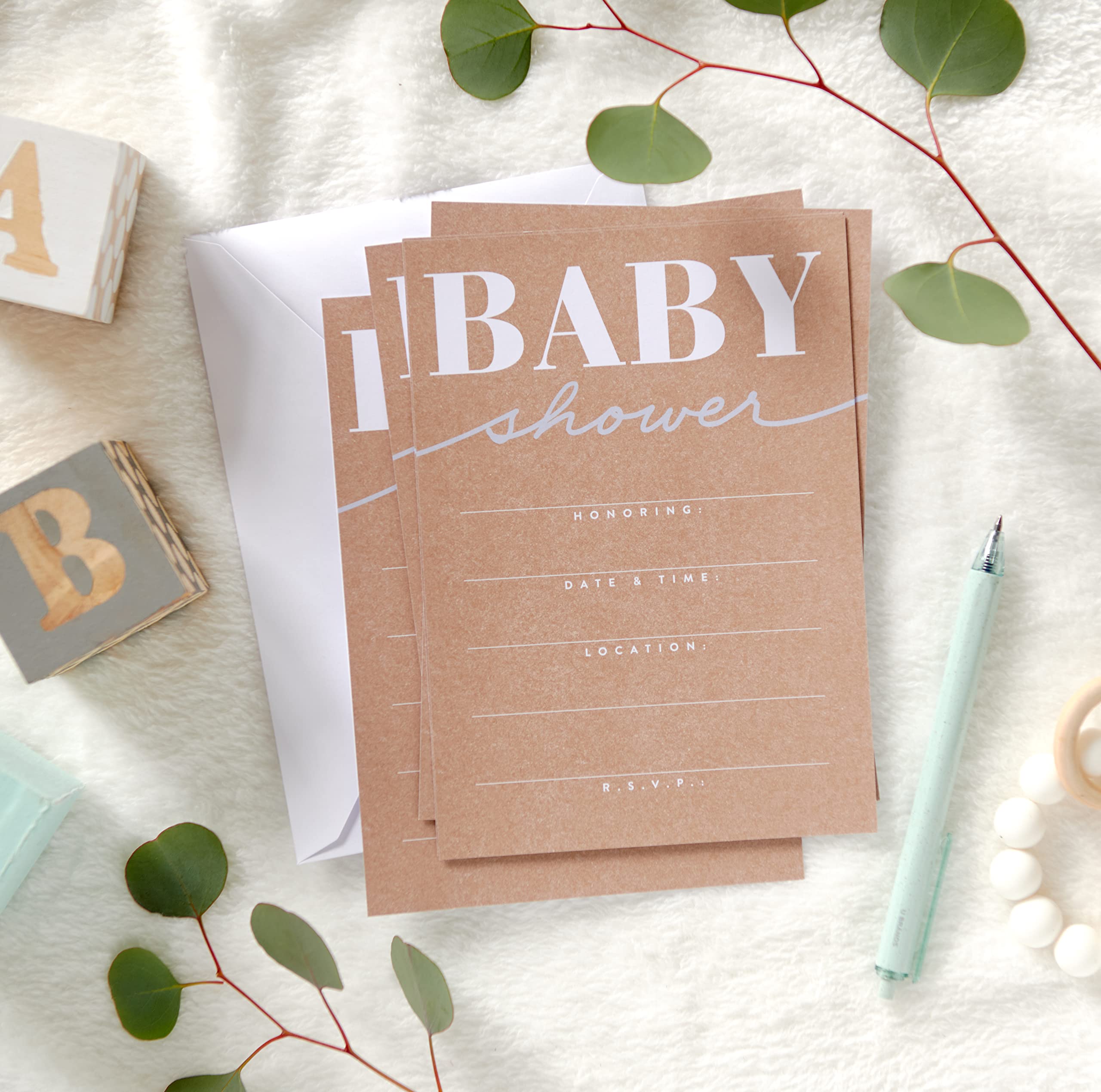 American Greetings Baby Shower Invitations with Envelopes, Kraft Style (25-Count)