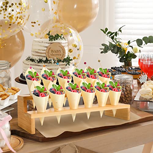 150 Disposable Wooden Cones with 2 Pack 12 Holes Ice Cream Cone Display Stand Charcuterie Cones Holder Stand 150 Fancy Toothpicks for Appetizers Wedding Decoration(Brown)