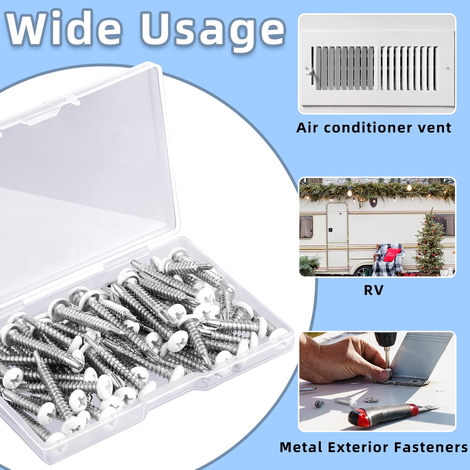 100 Pcs 5 Size #8 White Screws White Wood Screws White Pan Head Screws White Sheet Metal Screws Stainless Steel Screws Wall Plate Fast Self Tapping Screws Thread Truss for Switches Covers Replacement