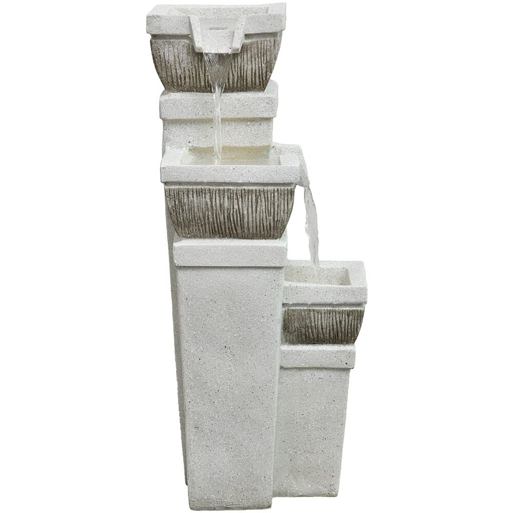 29.5-in. 3-Tier Tri-Column Indoor or Outdoor Garden Fountain with LED Lights for Patio, Deck, Porch