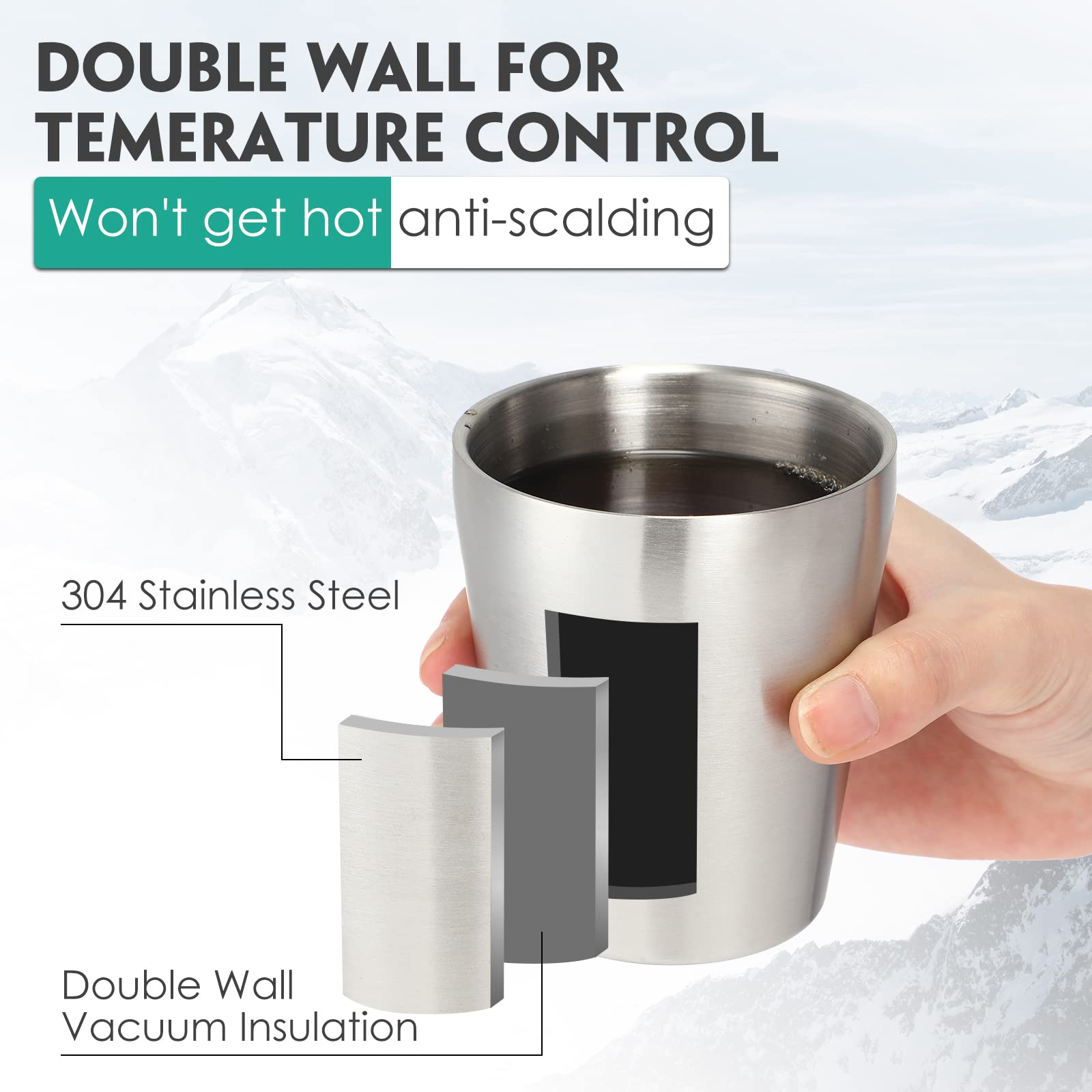 12 Pieces Stainless Steel Cups Double Wall Tumbler Glasses Stackable Glasses Metal Drinking Cups Insulated Drinking Glasses Reusable Silver Camping Mugs for Home Camping RV BBQ Office Party (8.8 Oz)
