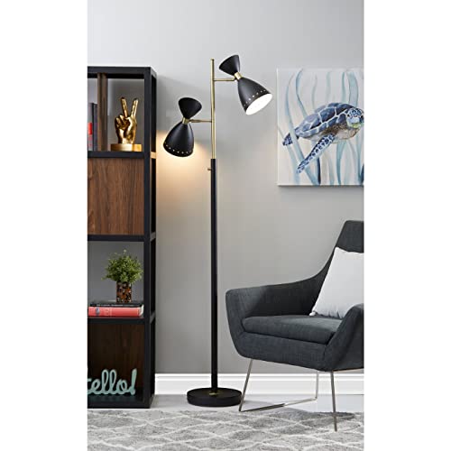 Adesso 4285-01 Oscar Tree Lamp, 68 in, 2 x 40W, Black w/Antique Brass, 1 Floor Lamps