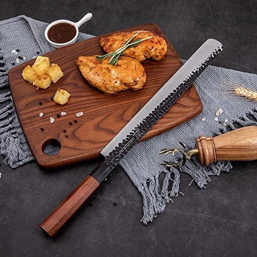 FAMCÜTE 12 Inch Slicing Carving Knife, 3 Layer 9CR18MOV Clad Steel w/octagon Handle brisket knife for Home Kitchen and Restaurant Slicing Brisket Turkey Meat
