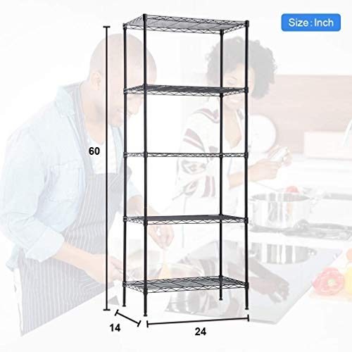 5 Tier Wire Shelving Unit Metal Storage Shelves Heavy Duty Metal Shelf Organizer Layer NSF Certification Commercial Grade Utility Rack for Bathroom Office Kitchen Garage Restaurant (14"Dx24"Wx60"H)