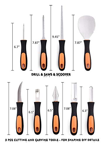 7Felicity Professional Halloween Pumpkin Carving Kit, Anti-Slip Rubber Handle, 9 Piece Stainless Steel Pumpkin Carving Tools Knife Set for Halloween DIY Decoration, with Storage Bag