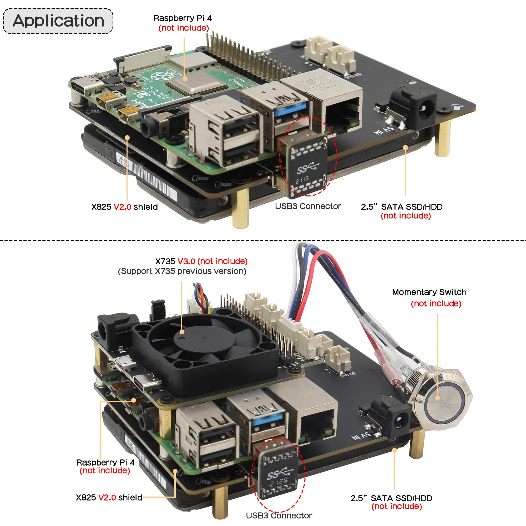 Geekworm for Raspberry Pi 4 SATA Storage, X825 V2.0 2.5 inch SATA HDD/SSD Expansion Board UASP Supported Compatible with Raspberry Pi 4 Model B 1GB/2GB/4GB/8GB Only(Not Include Raspberry Pi)