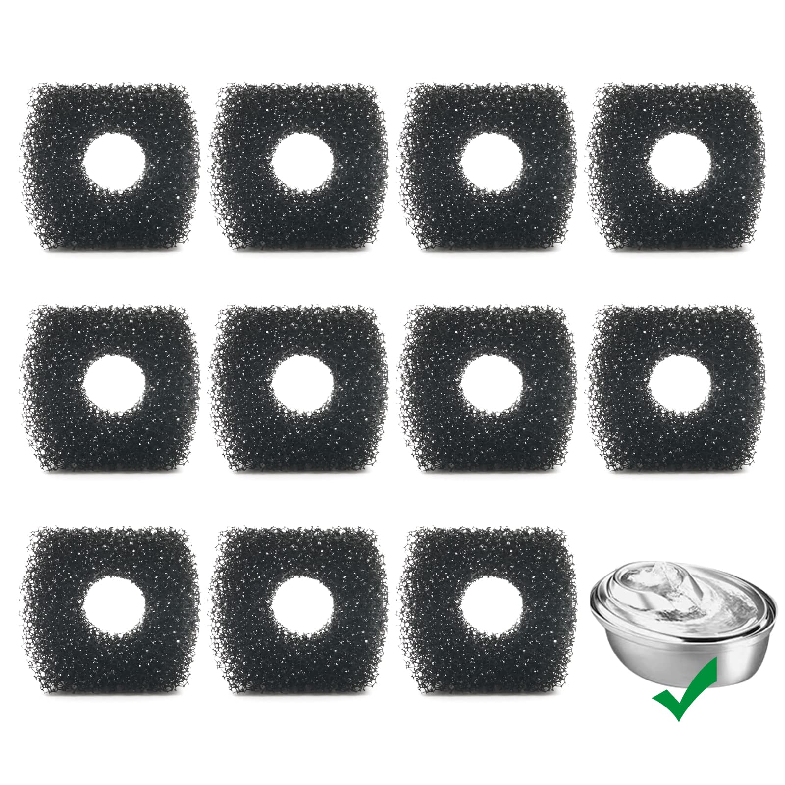 12 Pack Cat Water Fountain Foam Filters, Pre Filter Sponge Replacement for 67oz/2L Pet Fountain, Compatible with D30 D60 Pump