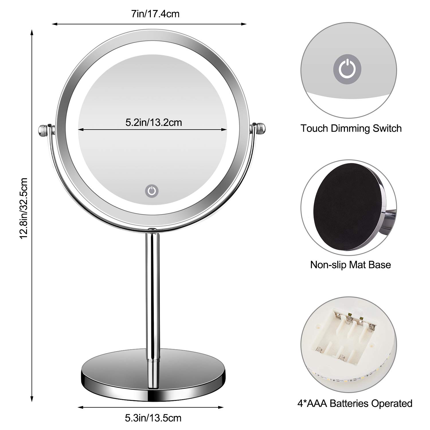 SPIGHTDEX Magnifying Mirror with Light 1x/10x Magnification,Mirror with Lights 7 Inch Double Sided,Lighted Makeup Vanity Mirror with Stand,Led Cosmetic Beauty Mirror for Tabletop Shaving Bathroom