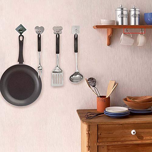 AKOAK Stainless Steel Self-Adhesive Wall Hooks,No Drilling Nail-Free Damage Free,Waterproof Reusable Hooks Great for Home Bathroom Kitchen Refrigerator Door,Pack of 6