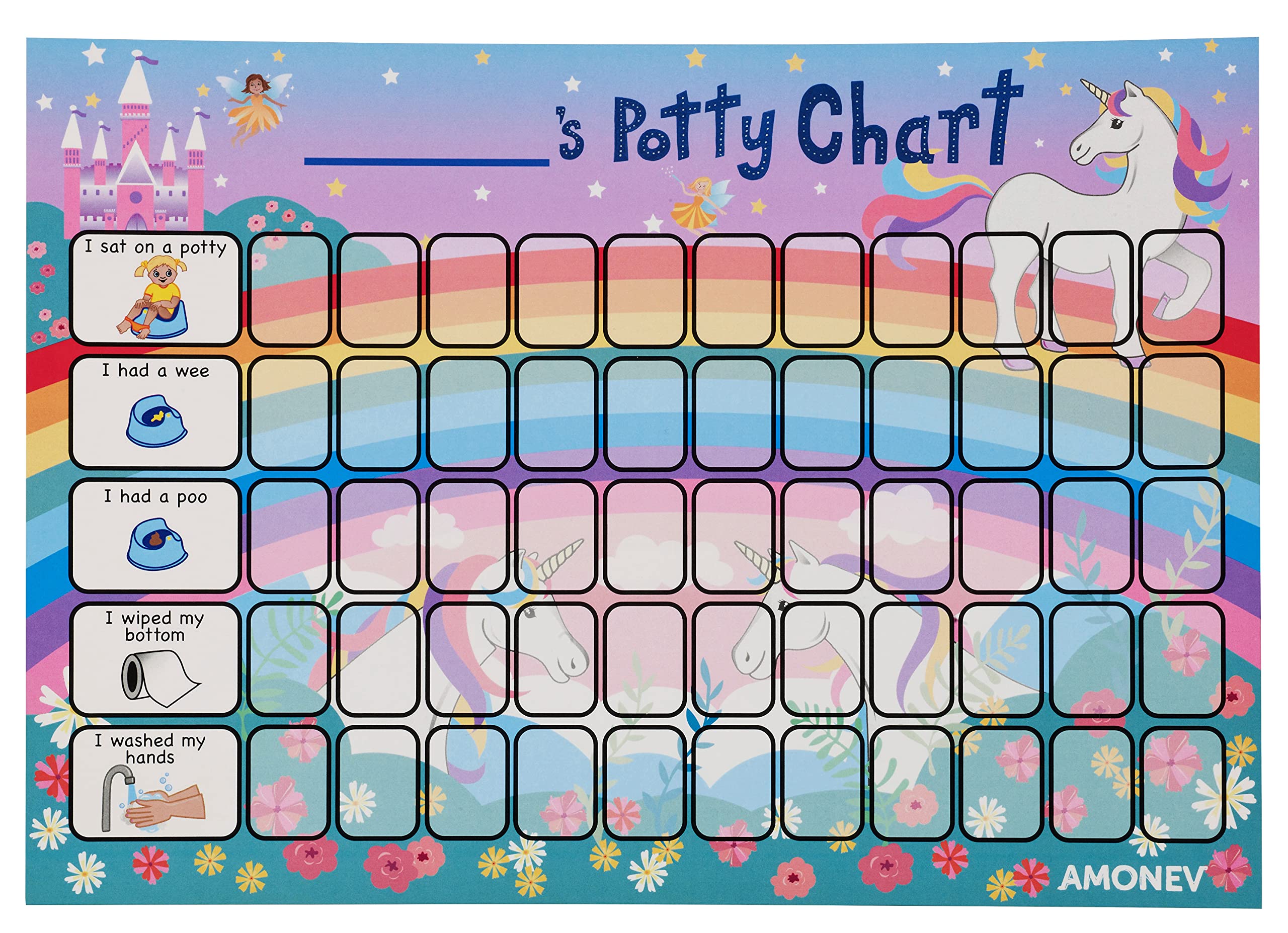 Amonev Unicorn Potty Training Reward Chart and Toilet Training Reward Chart for Boys and Girls Toddlers Twin Pack with 225 Star Stickers Included