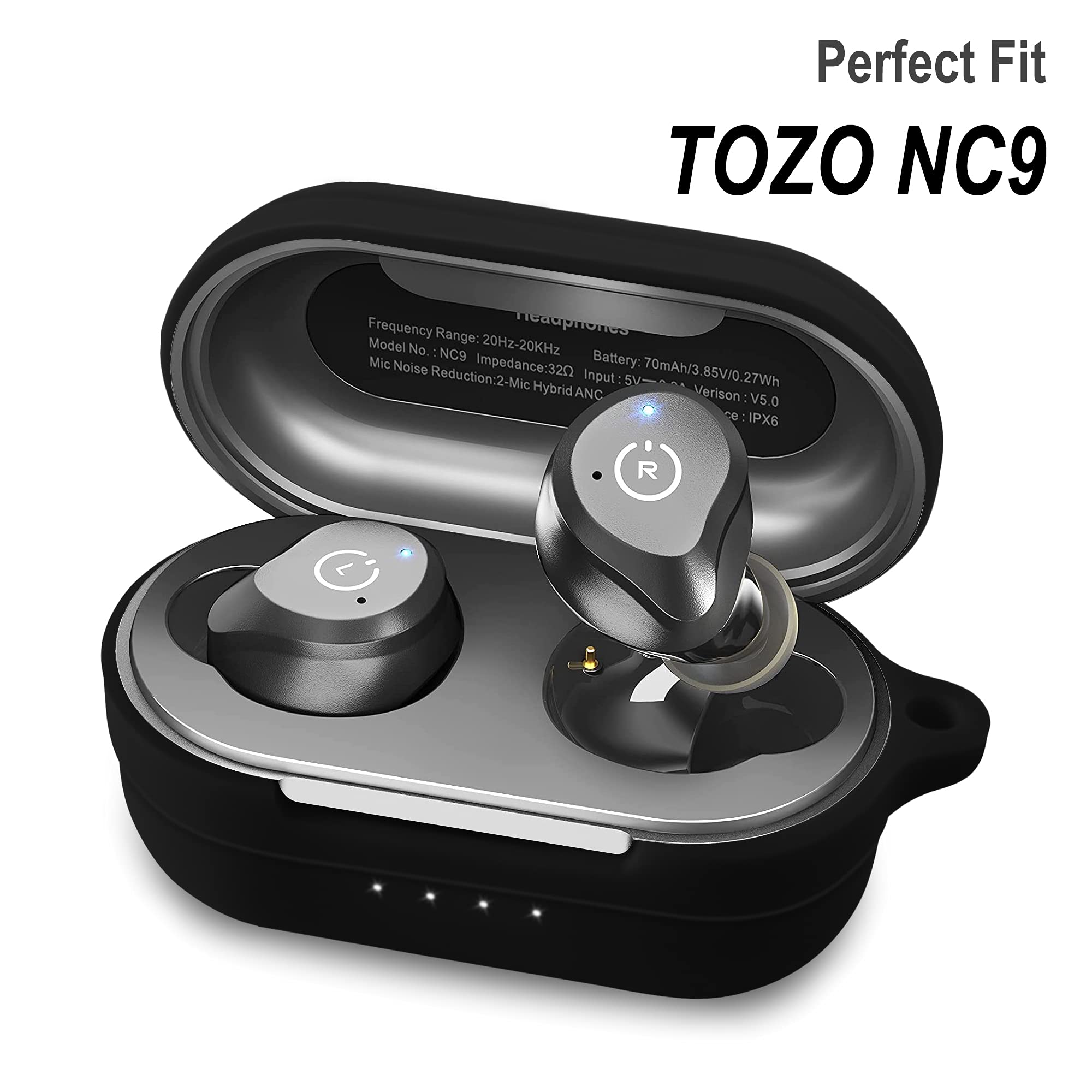 Geiomoo Silicone Carrying Case Compatible with TOZO NC9, Portable Scratch Shock Resistant Cover with Carabiner (Black)