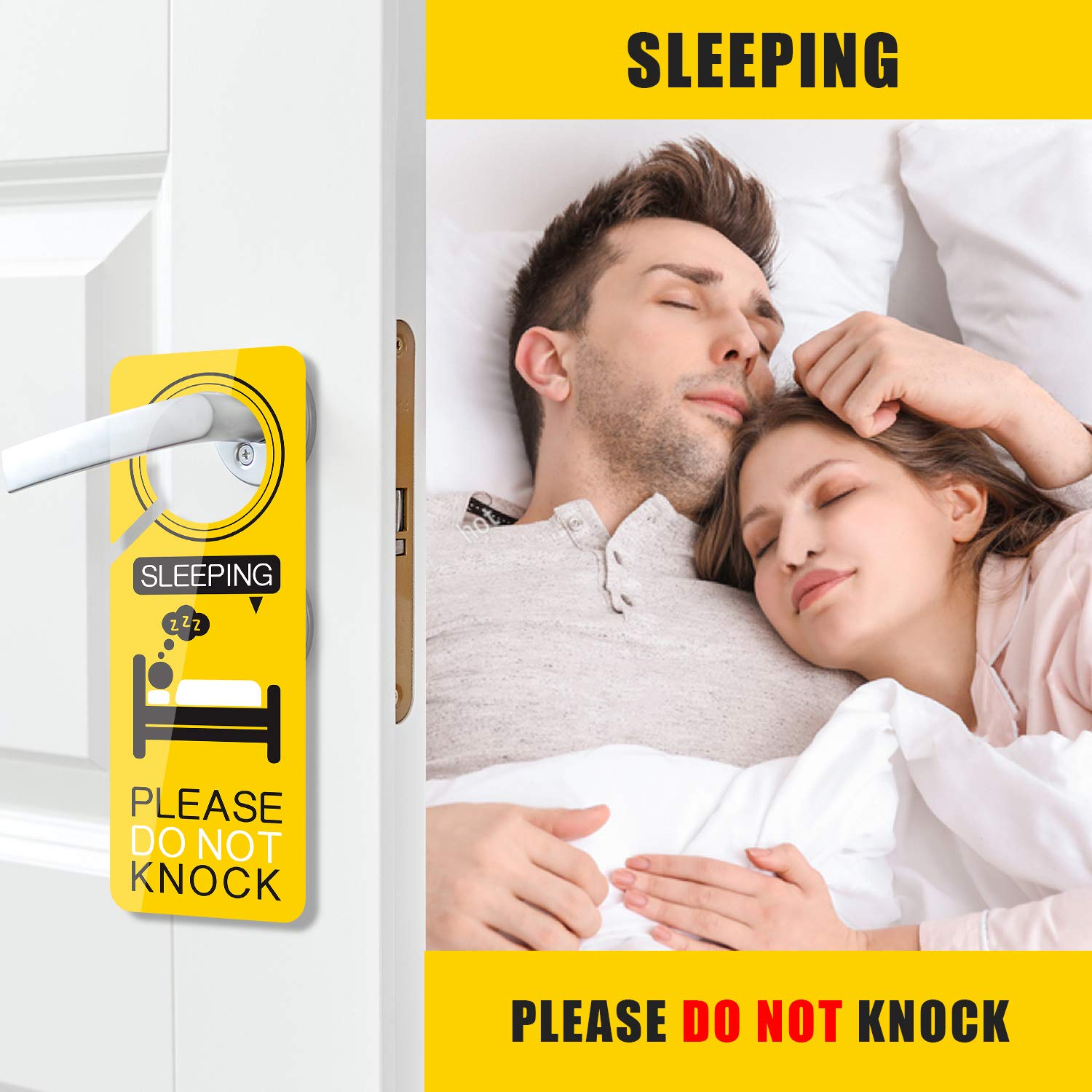 4 Pack Shh Baby Sleeping Door Sign, Dont Ring Doorbell Sign Baby Sleeping Sukh Do Not Knock Or Ring Doorbell Sign PVC Plastic