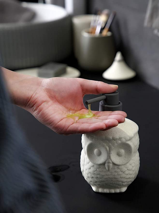 123Arts Ceramic Owl Shape Soap Dispenser Soap Bottle Lotion Bottle with Pump