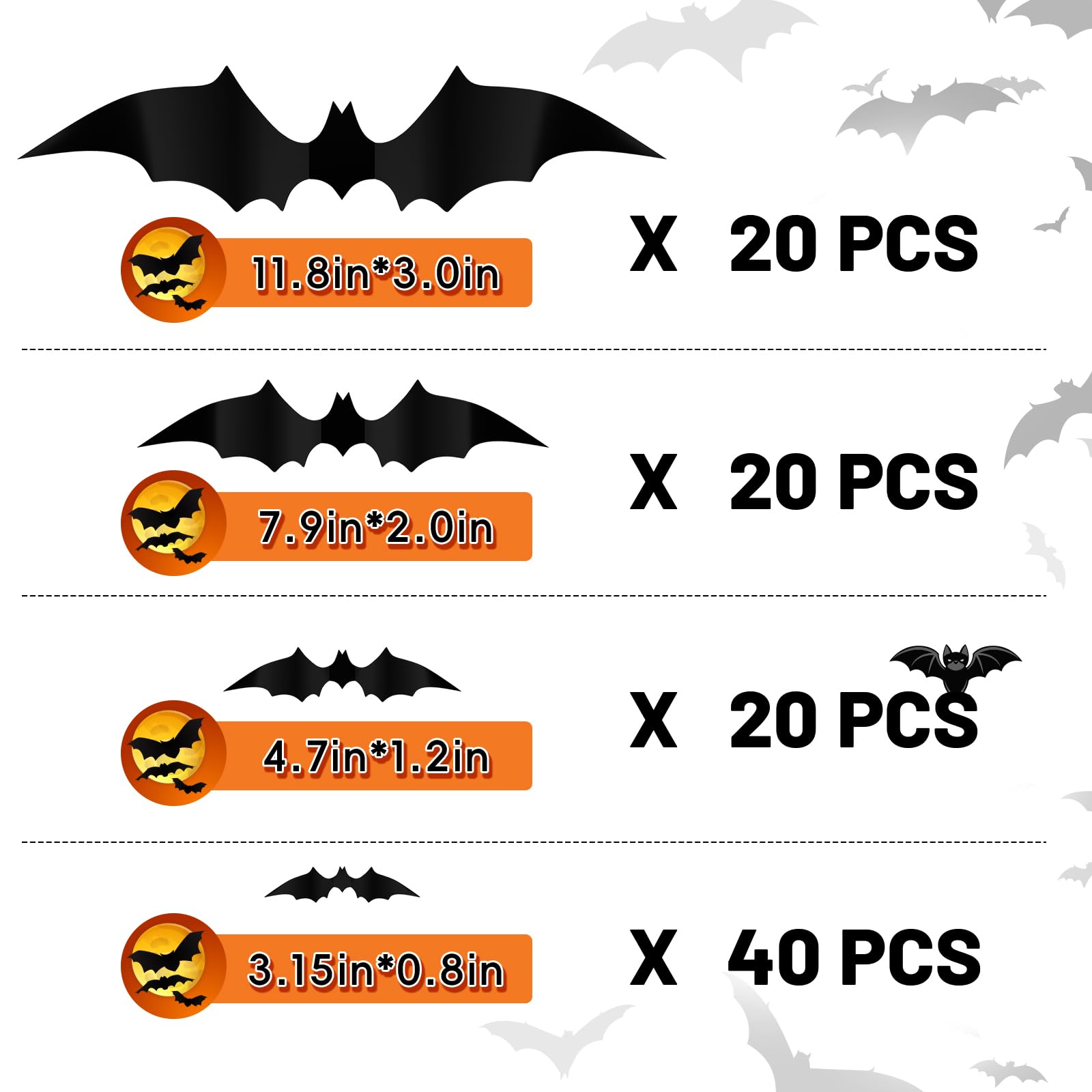 100 PCS Bats Decoration,3D Bat Room Wall Decor,4 Sizes Waterproof Black Spooky PVC Bats Stickers for Room Décor Halloween Party Supplies