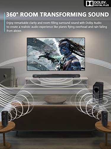 5.1 CH Surround Sound Bar with Dolby Audio, Sound Bars for TV with Wireless Subwoofer, Dolby Digital Plus, Bluetooth 5.0, Surround Sound System for Home Theater, Works with 4K & HD TVs| HDMI & Optical