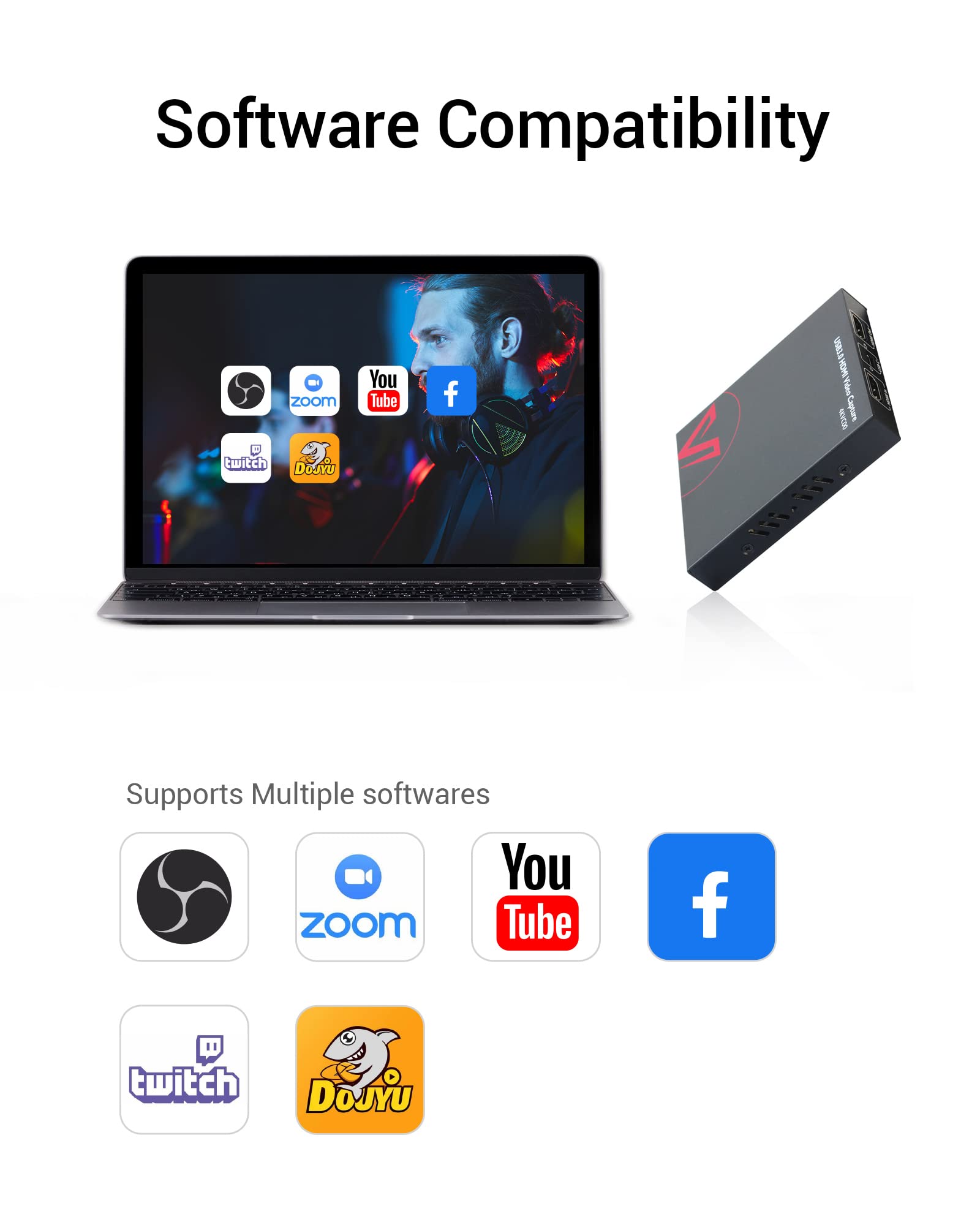 4K@60Hz Game Capture Card USB 3.0, HDMI 2.0 Passthrough, Real-time Audio, Auto CEC, Works with Xbox PS5 PS4 Nintendo Switch DSLR OBS Twitch Live Streaming