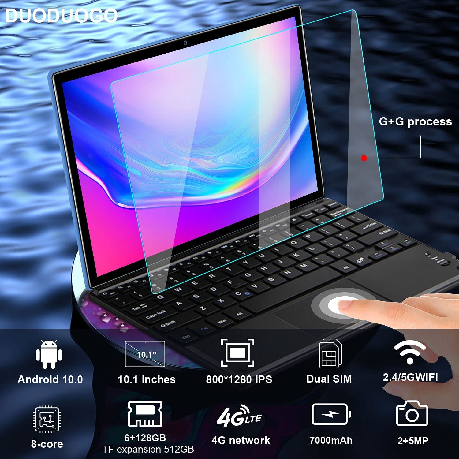 2023 Newest 128GB ROM + 6GB RAM Storage Tablet with Keyboard 10 Inch, Android 11 Tablet Newest Octa-core Processor, 2 in 1 Tablet with 1 Sim Slot+ 5G Dual WiFi network, 1920x1200 HD Display -Blue