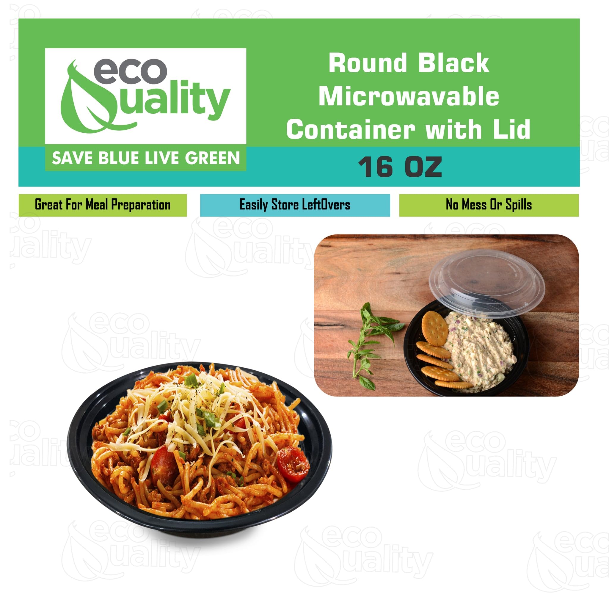 16 oz - 10 Count - Round Microwaveable Plastic Meal Prep Containers with Lids - Food Storage Container - Certified BPA-Free, Stackable, Reusable Microwave, Dishwasher, Freezer Safe, Disposable (Black)