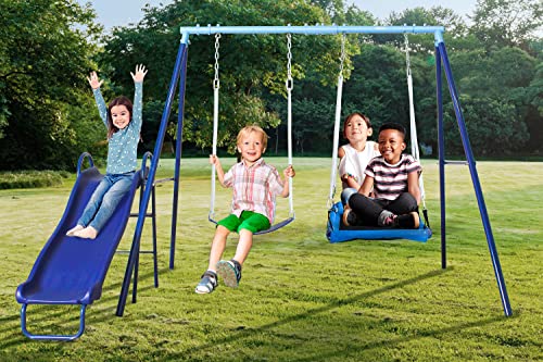 500lbs Swing Sets for Backyard with Slide, Platform Swing 43 inch, Belt Swing, Heavy Duty Metal Swing Stand for Playground and Backyard