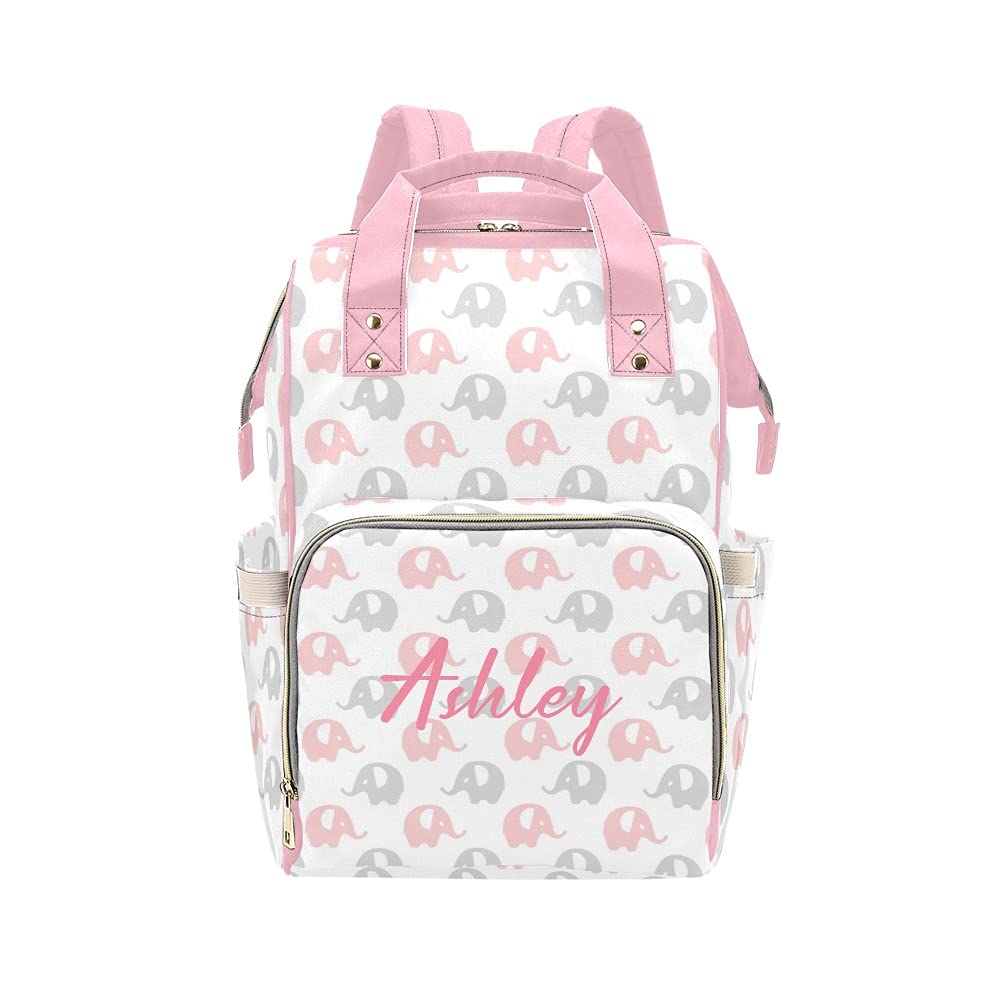 Pink Gray White Elephants Diaper Bags Backpack Personalized Baby Bag Nursing Nappy Bag Travel Tote Bag Gifts