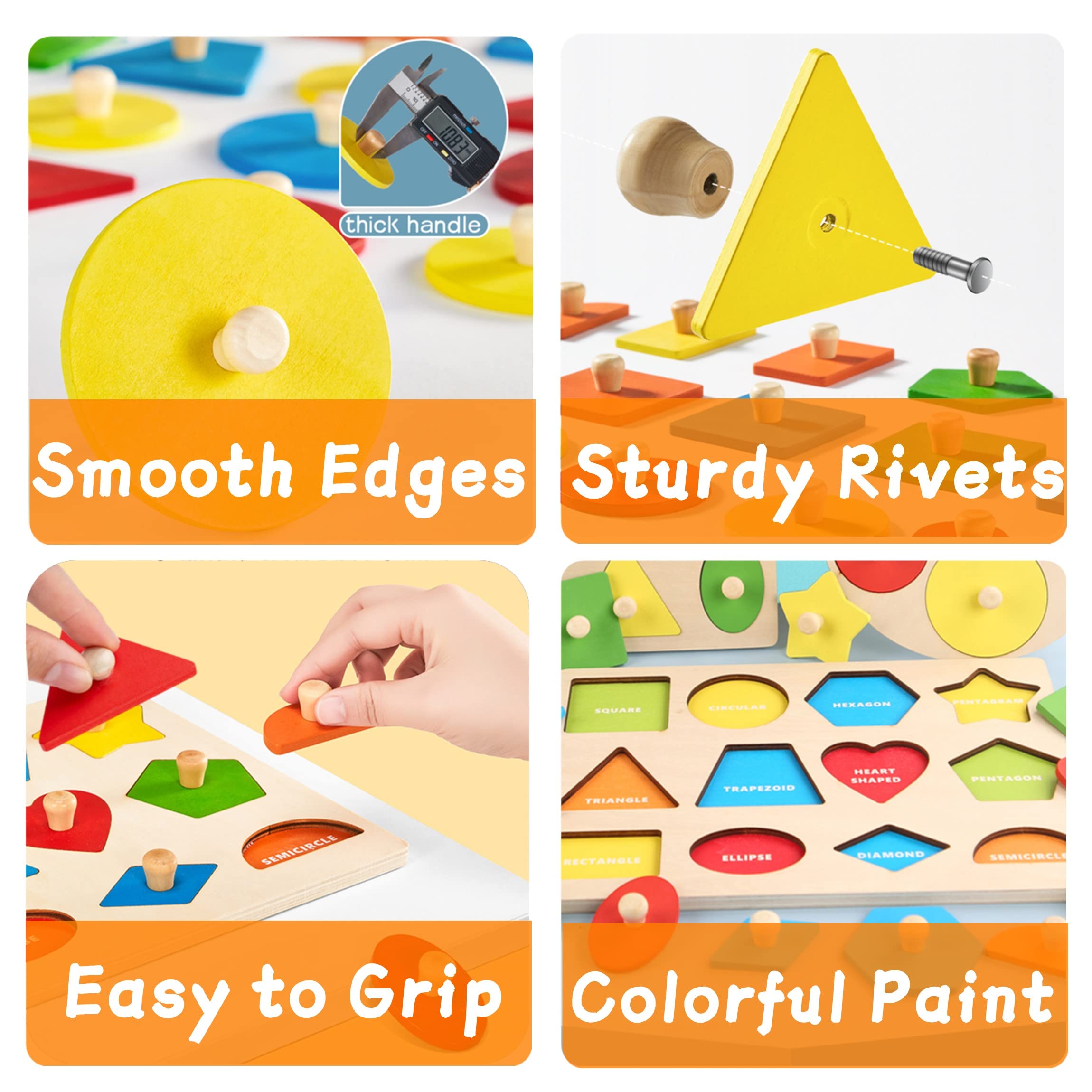 12 Block Montessori Toys,Shape Puzzles, Wooden Baby Puzzles for 1+ Year Old Toddlers or 1-3 Years Babies