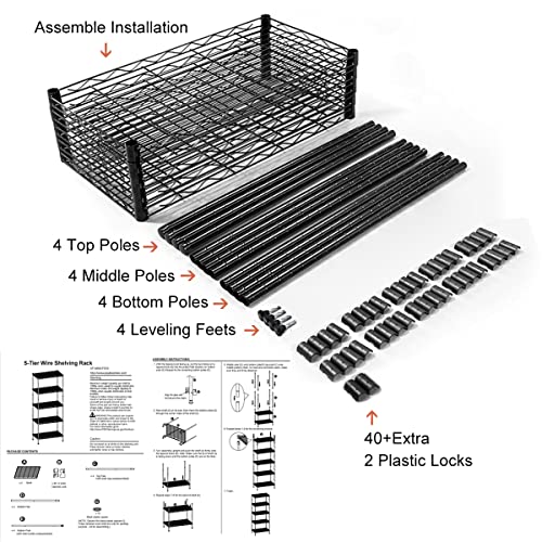 5-Tier Metal Shelving Unit, Heavy Duty Storage Shelves Hold 750LBS NSF Steel Organizer Wire Rack for Closet Basement Office Kitchen Laundry, 24" W x 14" D x 60" H- Black