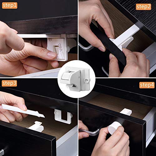 12 Locks + 2 Keys Magnetic Cabinet Locks Bundle with 48 pcs Screws