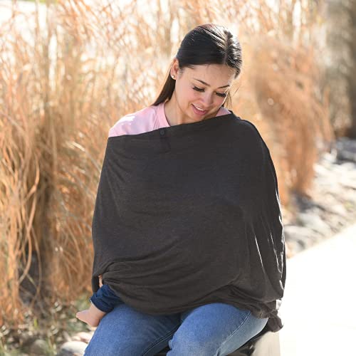 Travel Bug 5-in-1 Nursing Cover and Car Seat Cover for Babies, Charcoal Heather Grey