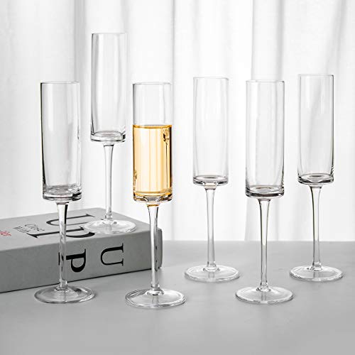 JYB&XY Set of 6 Crystal Champagne Flutes Champagne Glasses Hand Blown Classy Champagne Flutes 100%Lead Free Quality Sparkling Wine Stemware Set Dishwasher Safe 7oz…
