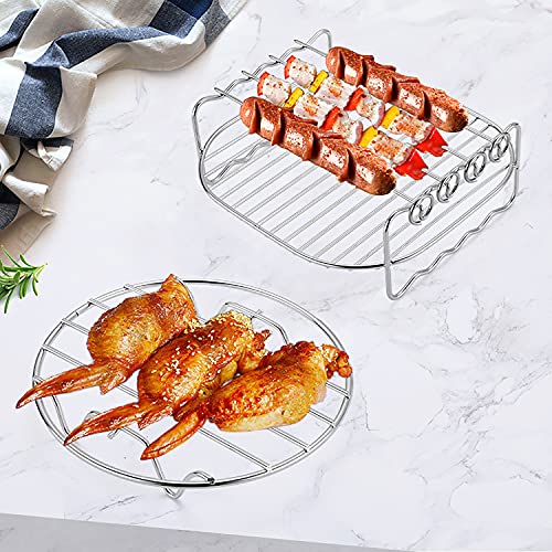 Air Fryer Rack Air Fryer Accessories 8'' Set of 3 Multipurpose Double Layer Rack with Skewer Round Cooking Rack Toast Rack Compatible with XL Air Fryer