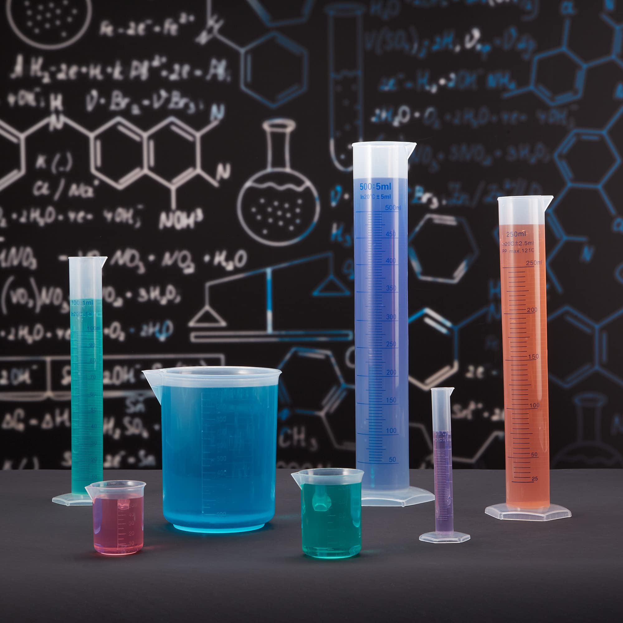 Plastic Beakers Set - Education, Research Equipment, Industrial & Academic Labs - Polypropylene Plastic - Science Lab Equipment, Home Experiments, Classroom Teaching Supplies (250mL, 12-Pack)