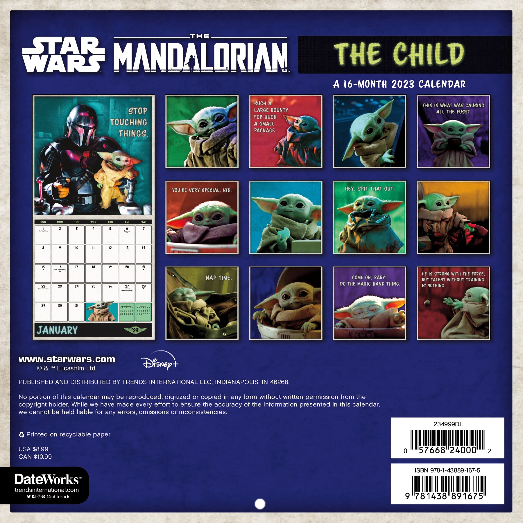 2023 Star Wars: The Mandalorian - The Child Mini Wall Calendar