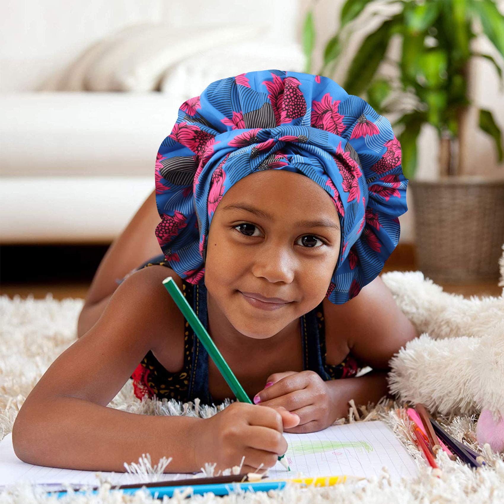 4 Packs Satin Bonnet for Women Silk Bonnet Sleep Cap African Print Head Scarf Head Wrap for Long Curly Natural Hair Braids Hat Large Soft Night Sleeping Cap Head Cover